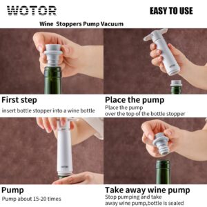 WOTOR Wine Saver Pump with 4 Vacuum Stoppers, Wine Stopper, Wine Preserver, Reusable Bottle Sealer Keeps Wine Fresh, White (Wine Pump + 4 stoppers)