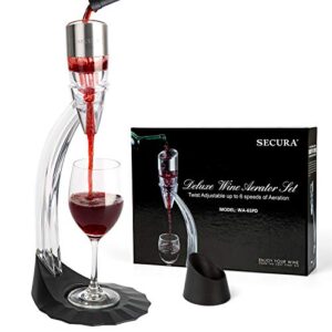 secura wine aerator, wine decanter wine airarator pourer spout 6 speeds of aeration deluxe with stander