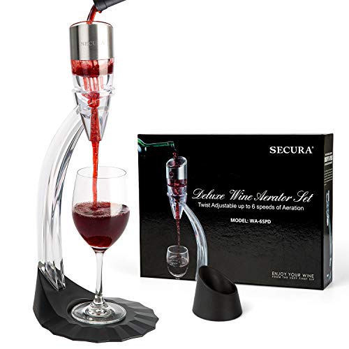 Secura Wine Aerator, Wine Decanter Wine Airarator Pourer Spout 6 Speeds of Aeration Deluxe with Stander