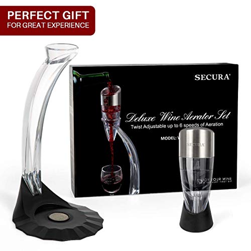 Secura Wine Aerator, Wine Decanter Wine Airarator Pourer Spout 6 Speeds of Aeration Deluxe with Stander