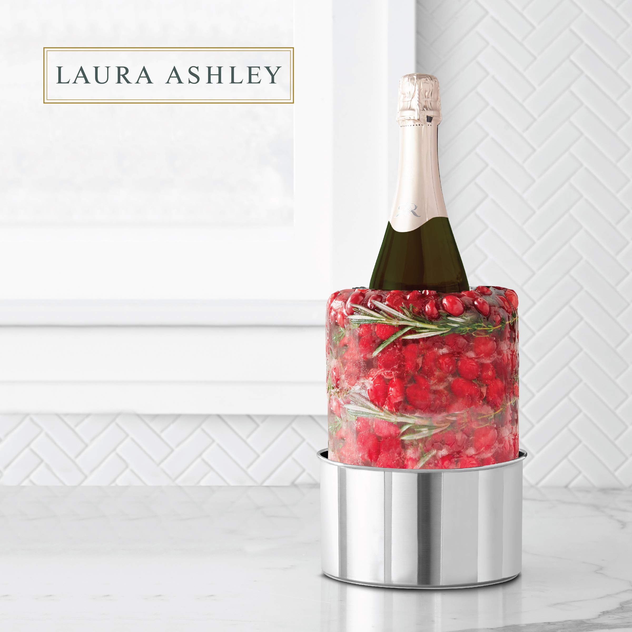 Laura Ashley Champagne Bucket Ice Mold, Create a Custom Ice Bucket for Wine or Liquor Bottles, Includes Stainless Steel Drip Tray, Add Decorations for a Unique Centerpiece