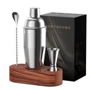 luckygoobo cocktail shaker set,24 oz martini shaker,bartender kit with stand,stainless steel martini mixer built-in strainer,bar tool set,drink shaker,fun gifts.