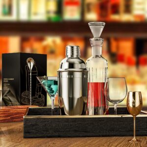 LUCKYGOOBO Cocktail Shaker Set,24 oz Martini Shaker,Bartender Kit with Stand,Stainless Steel Martini Mixer Built-in Strainer,Bar Tool Set,Drink Shaker,Fun Gifts.