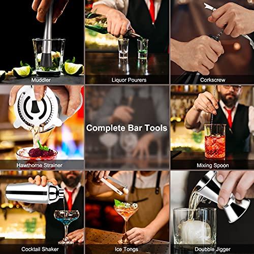 Cocktail Shaker Set Bartender Kit: 10-Piece Premium Stainless Steel Martini Shaker Set with Bamboo Stand Includes a 25 oz Shaker to Make Mixing Wonderful