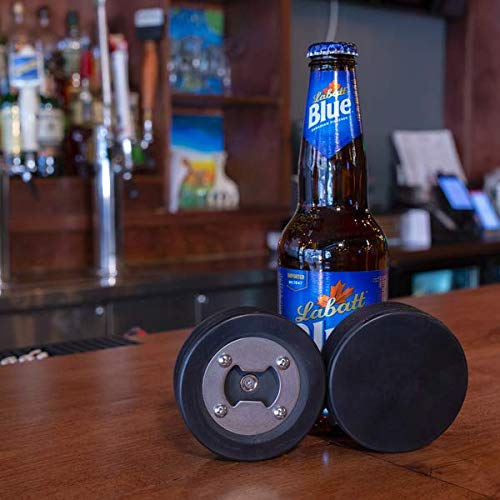 Hockey Puck Bottle Opener | Made from Real Puck | Great Ice Hockey Gifts for Hockey Coach Gifts | Beer Opener Coaster and Gifts for Hockey Players | Hockey Puck Favors