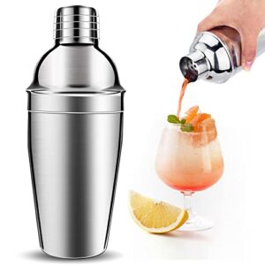 cocktail shaker bottle, 12 oz martini shaker drink shaker with built-in strainer for bartending home bar, stainless steel cocktail shaker bottles essential bar accessories bartender kit gifts