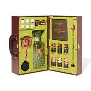 thoughtfully cocktails, whiskey infusion case gift set, includes whiskey decanter, jigger, bar spoon, flavored wood chips, and more, whiskey infusion kit in a gift briefcase (contains no alcohol)