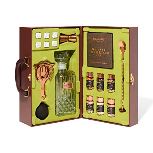 Thoughtfully Cocktails, Whiskey Infusion Case Gift Set, Includes Whiskey Decanter, Jigger, Bar Spoon, Flavored Wood Chips, and More, Whiskey Infusion Kit in a Gift Briefcase (Contains NO Alcohol)