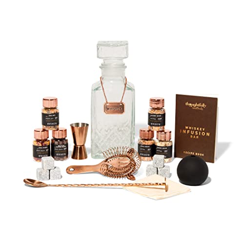 Thoughtfully Cocktails, Whiskey Infusion Case Gift Set, Includes Whiskey Decanter, Jigger, Bar Spoon, Flavored Wood Chips, and More, Whiskey Infusion Kit in a Gift Briefcase (Contains NO Alcohol)