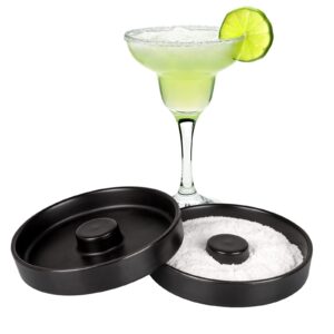 hewomate margarita salt rimmer, 2 pack ceramic salt rimmer for cocktails, sugar glass rimmer for tajin seasoning, home bar accessories, fits up to 5.5" wide glasses, black