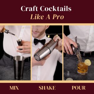 Cocktail Shaker Set Bartender Kit - 24-Piece Home Bartending Kit with Stand and Recipe Booklet - Includes Cocktail Mixer, Corkscrew, Hawthorne Strainer, Double Jigger and More Bartender Tools