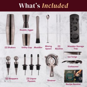 Cocktail Shaker Set Bartender Kit - 24-Piece Home Bartending Kit with Stand and Recipe Booklet - Includes Cocktail Mixer, Corkscrew, Hawthorne Strainer, Double Jigger and More Bartender Tools