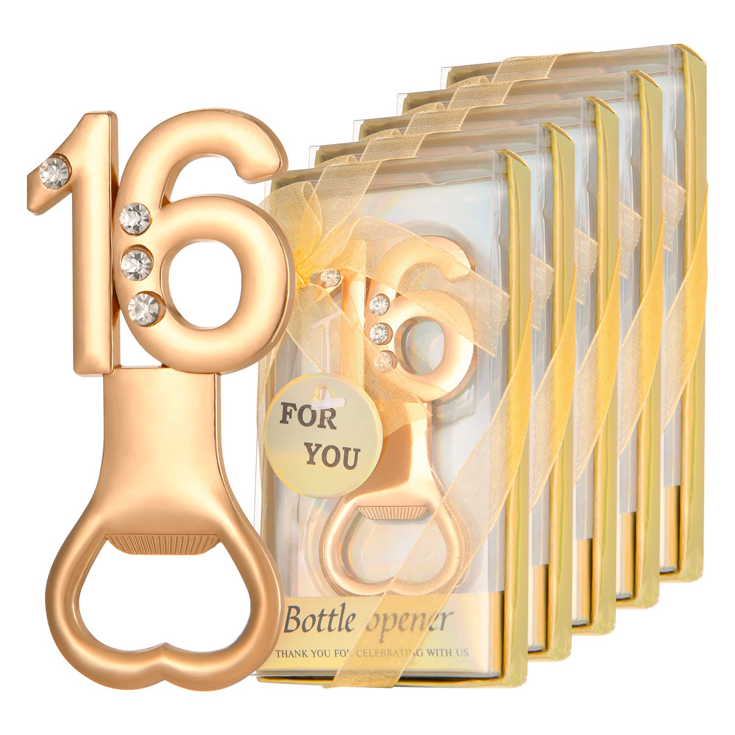 24 Pieces/Packs 16 Bottle Openers for Sweet16th Birthday Party Favors Wedding Anniversary Gidts Decorations or Souvenirs for Guests with Gift Boxes Party Giveaways for Adults (16)