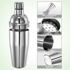 4 Packs Cocktail Shaker Set Martini Shaker Bulk Stainless Steel Martini Mixer with Strainer Drink Shaker with Double Measuring Jigger for Bar Party Home Use Wine Shaker Bar Mixing Tool (25 oz/ 750 ml)