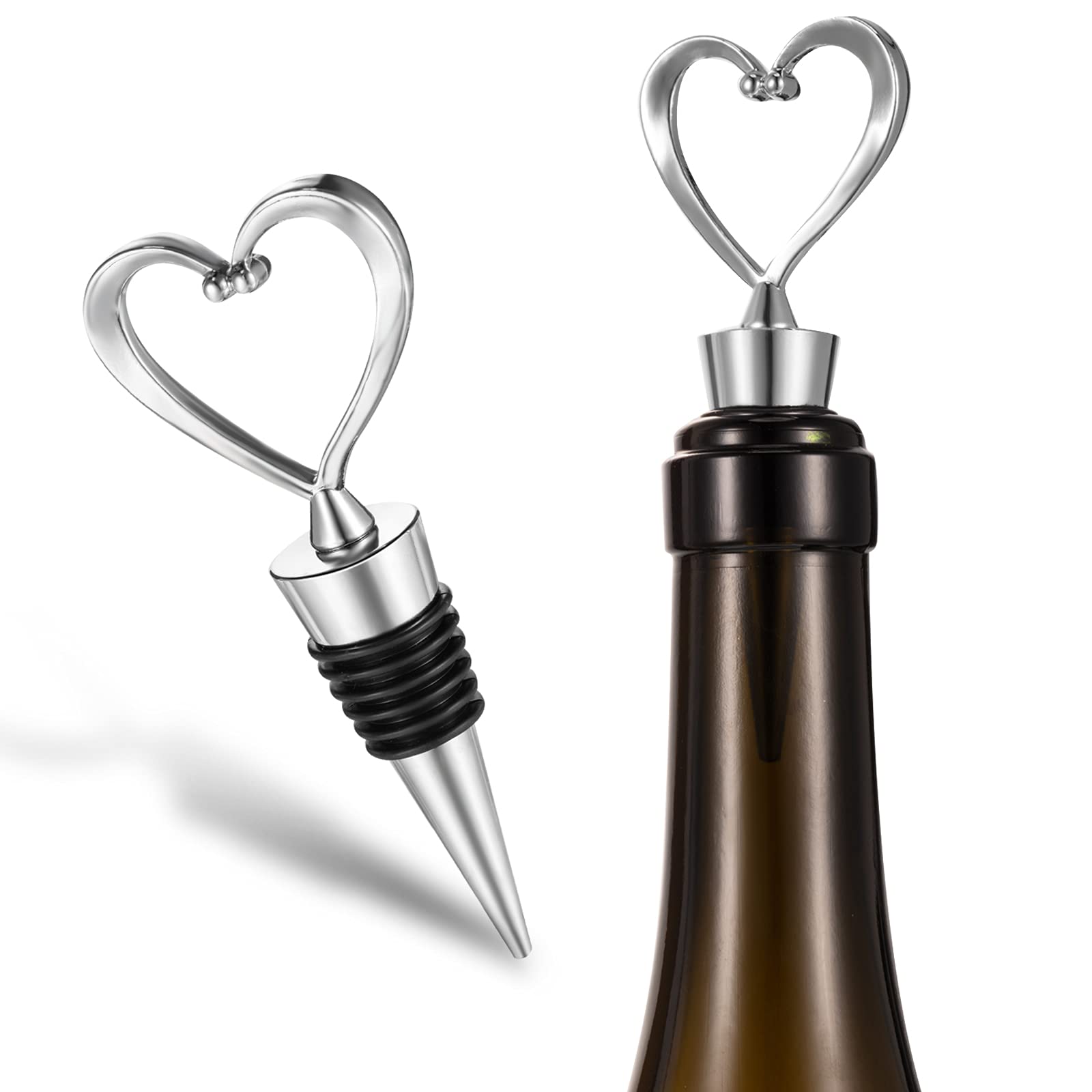 50 Pieces Heart Shaped Wine Stopper Wedding Favors for Guests Love Beverage Bottle Stopper with 50 Pieces Golden Organza Bags for Engagement Souvenir Gifts Bridal Shower Party Supplies