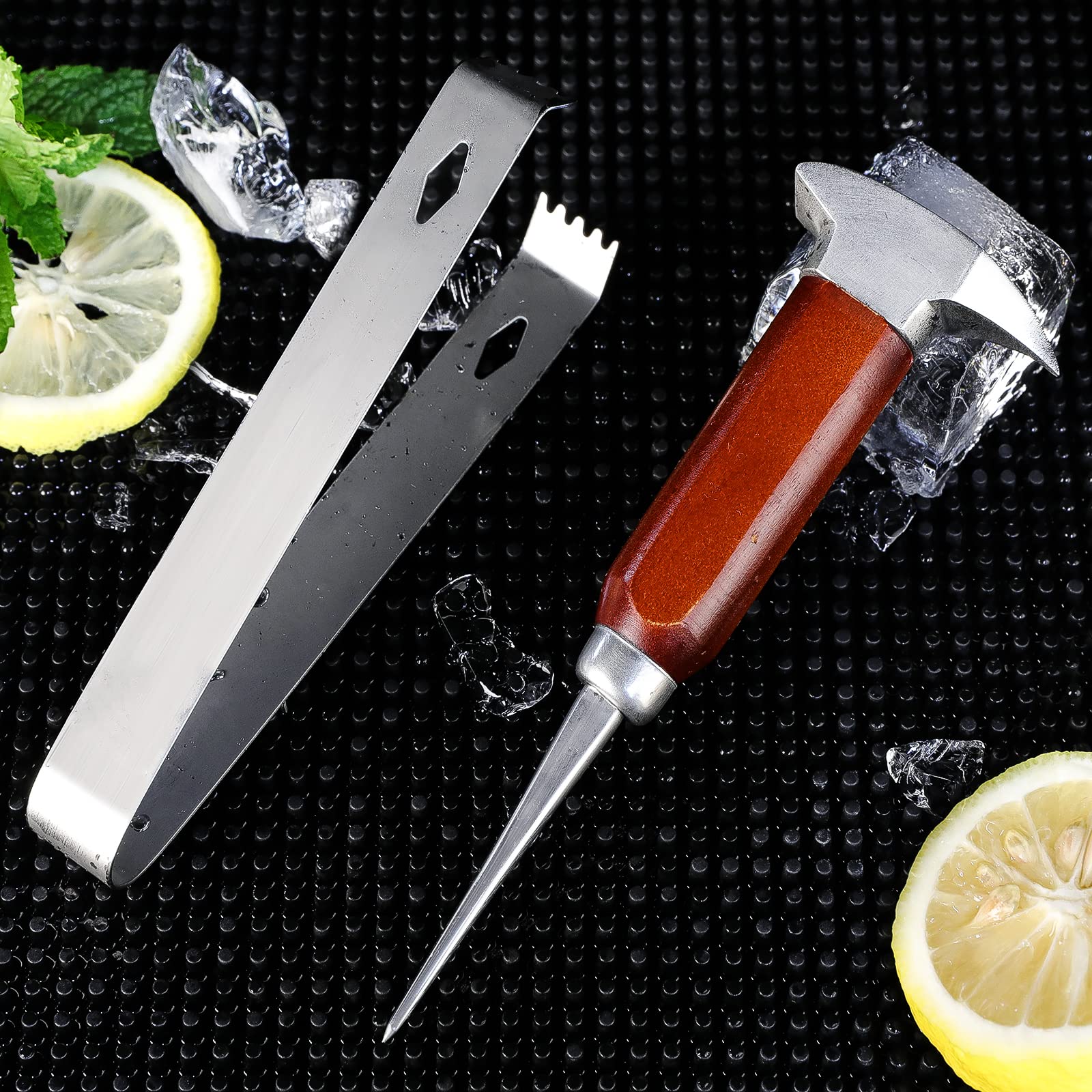 Ice Pick - 7 Inch Stainless Steel Ice Crusher with Wood Handle, Japanese Style Ice Chipper Dual-action Ice Chisel ideal for Bars and Home