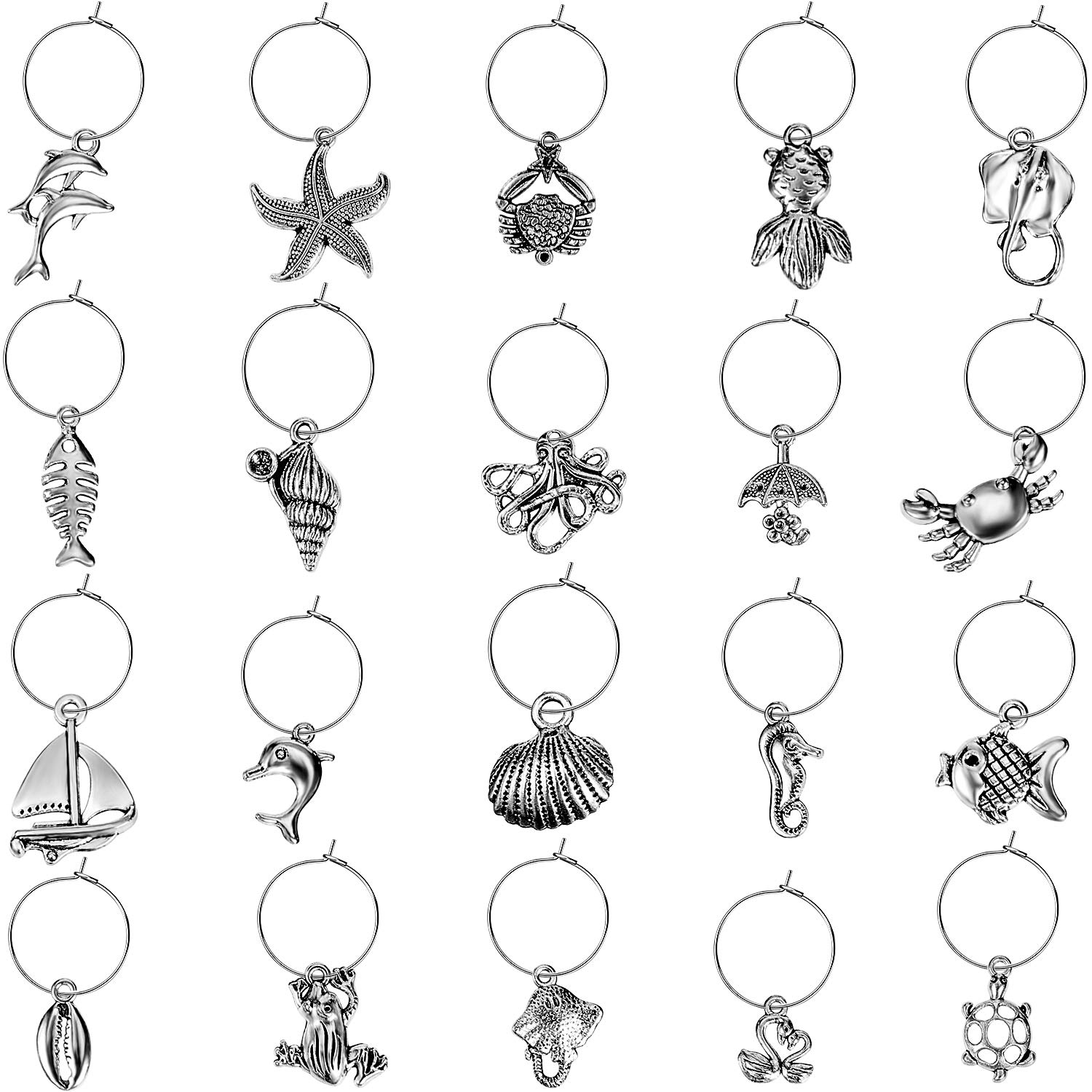 50 Piece Beach Themed Wine Glass Charms with 50 Pieces Hanging Rings and 2 Pieces Buckles for Tasting Party Decoration Supplies, 102 Pieces Totally