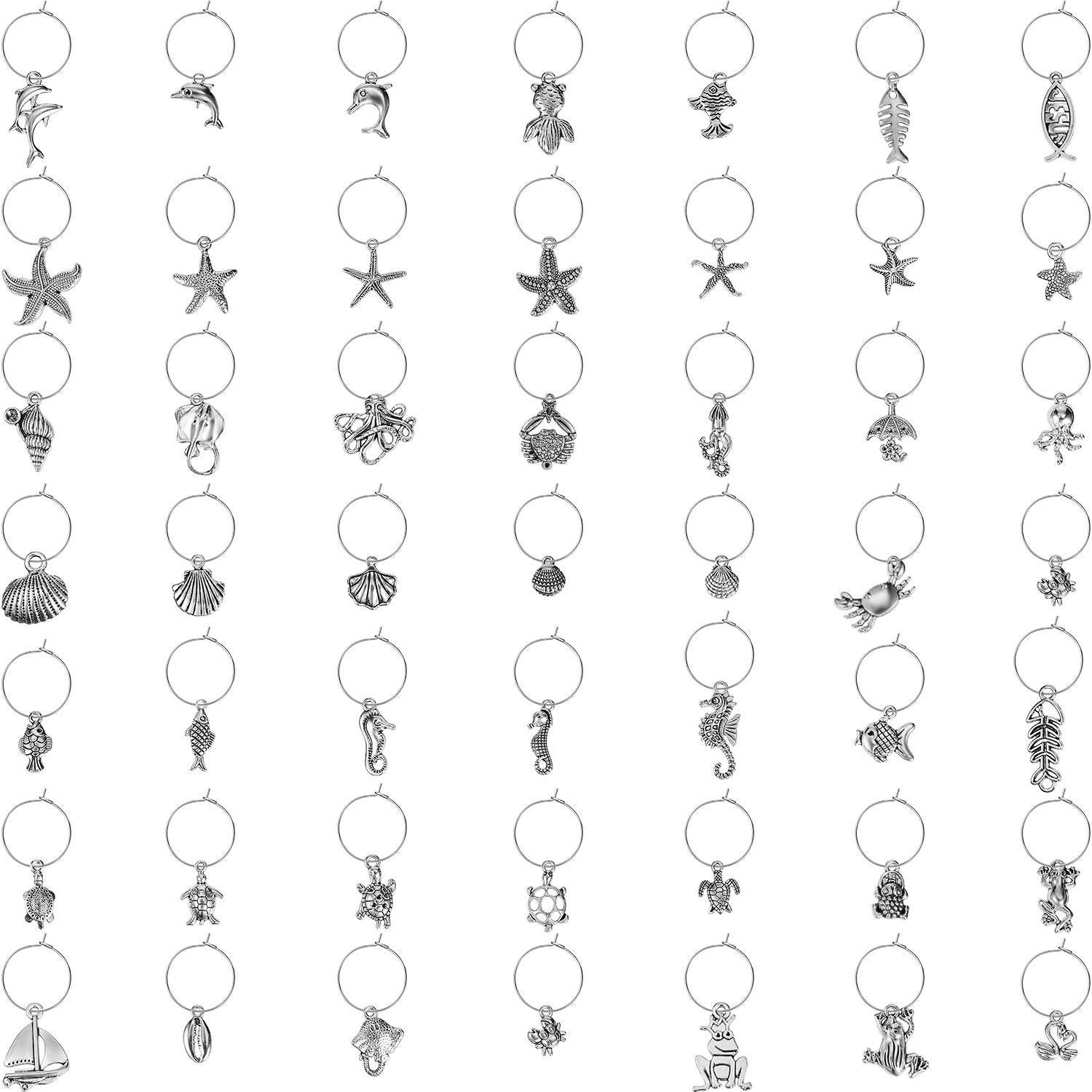 50 Piece Beach Themed Wine Glass Charms with 50 Pieces Hanging Rings and 2 Pieces Buckles for Tasting Party Decoration Supplies, 102 Pieces Totally