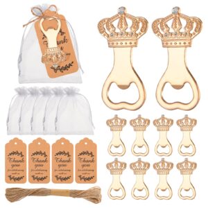 kagrbves 24pcs baby shower favors for guests , baby bottle opener party return gifts or souvenirs with gift tags and white sheer bags in bluk (crown)