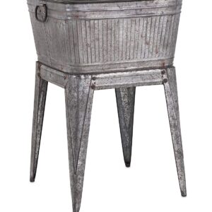 Benjara Multi Functional Galvanized Metal Tub on Stand, Gray