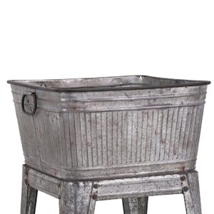 Benjara Multi Functional Galvanized Metal Tub on Stand, Gray