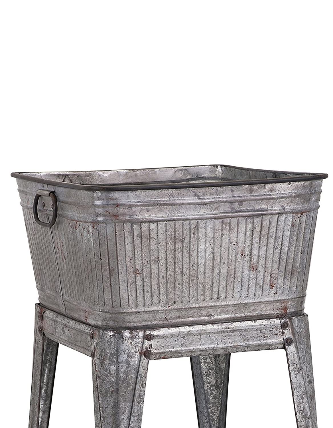 Benjara Multi Functional Galvanized Metal Tub on Stand, Gray