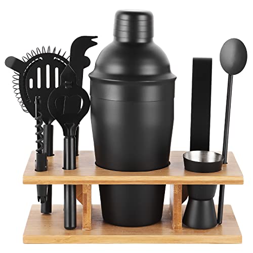 JNWINOG 9Pcs-Cocktail Shaker Set Bartending Kit Cocktail Bar Set Cocktail Mix Drink Making Kit Professional Bar and Home Drink Bar Tools for Bartender (Matte Black)