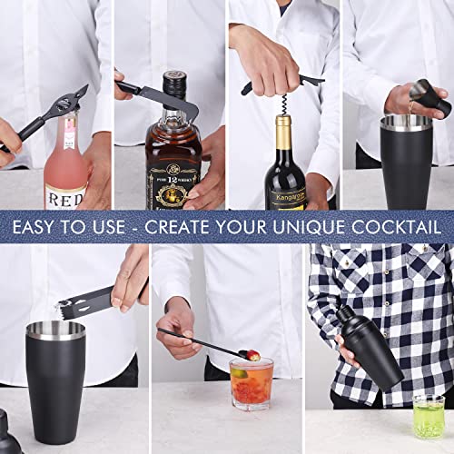 JNWINOG 9Pcs-Cocktail Shaker Set Bartending Kit Cocktail Bar Set Cocktail Mix Drink Making Kit Professional Bar and Home Drink Bar Tools for Bartender (Matte Black)