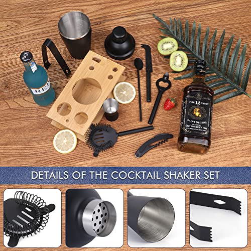 JNWINOG 9Pcs-Cocktail Shaker Set Bartending Kit Cocktail Bar Set Cocktail Mix Drink Making Kit Professional Bar and Home Drink Bar Tools for Bartender (Matte Black)