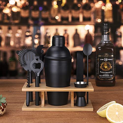 JNWINOG 9Pcs-Cocktail Shaker Set Bartending Kit Cocktail Bar Set Cocktail Mix Drink Making Kit Professional Bar and Home Drink Bar Tools for Bartender (Matte Black)