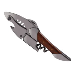 sivermise waiters corkscrew, wine bottle opener, heavy duty stainless steel, rosewood handle, shark shaped wine key, gift for waiters, bartenders, sommelier