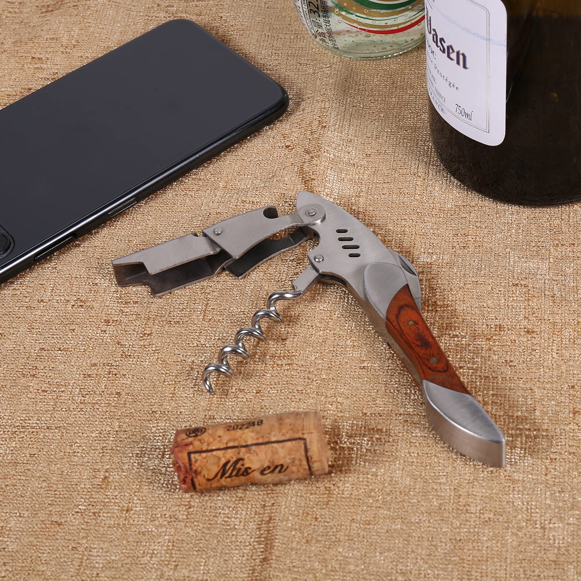 SIVERMISE Waiters Corkscrew, Wine Bottle Opener, Heavy Duty Stainless Steel, Rosewood Handle, Shark Shaped Wine Key, Gift for Waiters, Bartenders, Sommelier