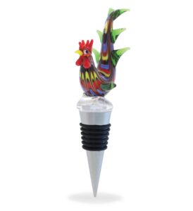 cheers rooster glass wine stopper - elegant vacuum seal reusable chicken animal farm life wine bottle stopper airtight leak proof bottle topper cork plug, cute home decor & bar tool accessory gift