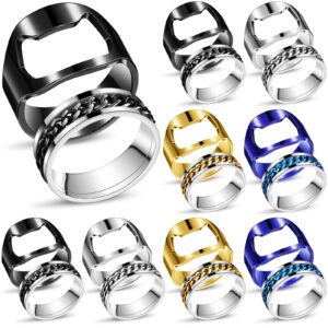 inbagi 16 pieces bottle opener ring for men women spinner rings stainless steel chain inlay rotating beer bottle opener rings set colorful finger bottle opener for gift party family supplies