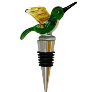 Stainless Steel Wine Bottle Stopper with Hand Made Glass Figurine (Hummingbird)