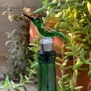 Stainless Steel Wine Bottle Stopper with Hand Made Glass Figurine (Hummingbird)