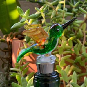 Stainless Steel Wine Bottle Stopper with Hand Made Glass Figurine (Hummingbird)