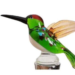 Stainless Steel Wine Bottle Stopper with Hand Made Glass Figurine (Hummingbird)