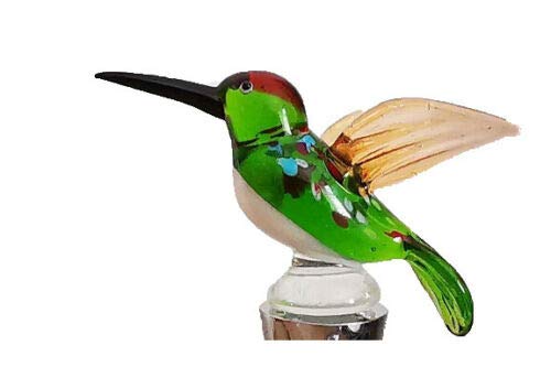 Stainless Steel Wine Bottle Stopper with Hand Made Glass Figurine (Hummingbird)