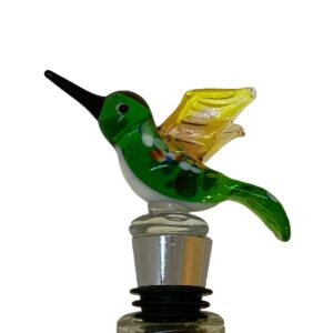 Stainless Steel Wine Bottle Stopper with Hand Made Glass Figurine (Hummingbird)