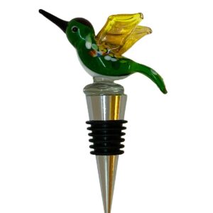 Stainless Steel Wine Bottle Stopper with Hand Made Glass Figurine (Hummingbird)