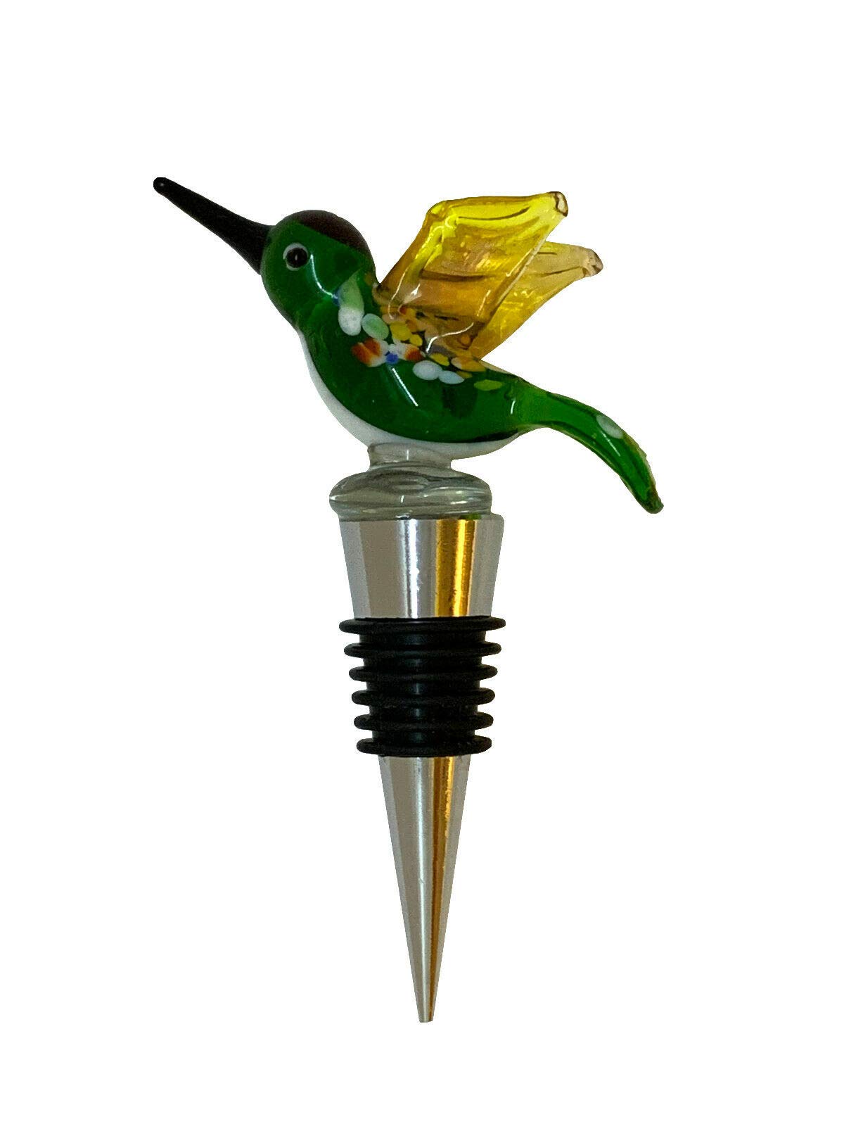 Stainless Steel Wine Bottle Stopper with Hand Made Glass Figurine (Hummingbird)