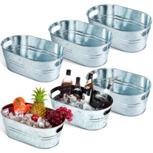 6 pieces 4 gallon large ice buckets beverage tubs for parties galvanized metal drink tin bins for beer wine champagne cocktail cooler for christmas halloween wedding bar (silver,novel)