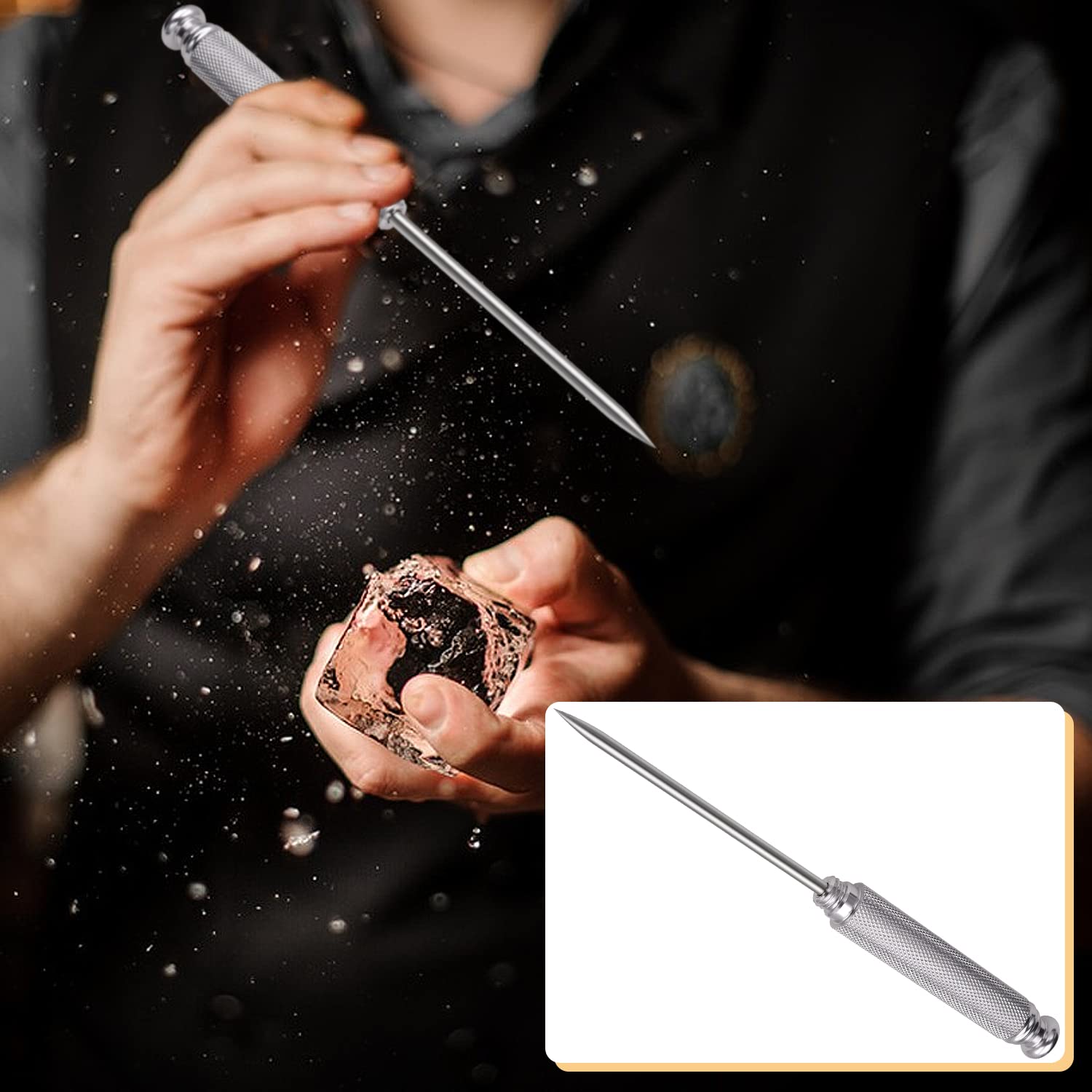 JINBAZO Ice Pick with Safety Cover, Aluminium Alloy Handle Stainless Steel Knife With Pick Tool for Breaking Ice, Non-slip Antiskid Handle for Easy to Grip (Silver)