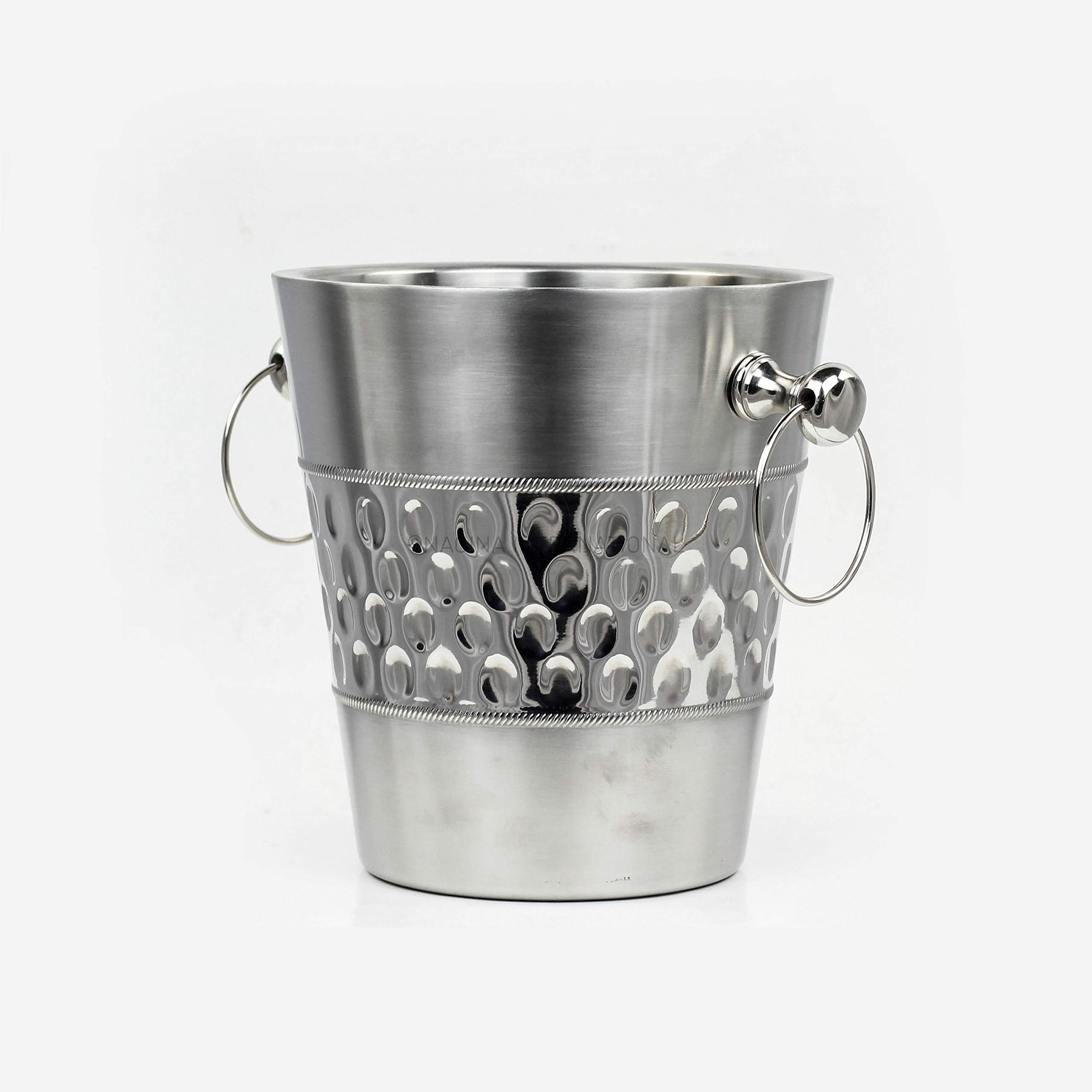 Deep Hammered Brushed Nickel Plated Majestic Wine & Ice Bucket with Steel Bucket Stand | Wine Chiller On Stand Kitchenware Barware | Party Organization Ideas