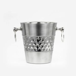 Deep Hammered Brushed Nickel Plated Majestic Wine & Ice Bucket with Steel Bucket Stand | Wine Chiller On Stand Kitchenware Barware | Party Organization Ideas