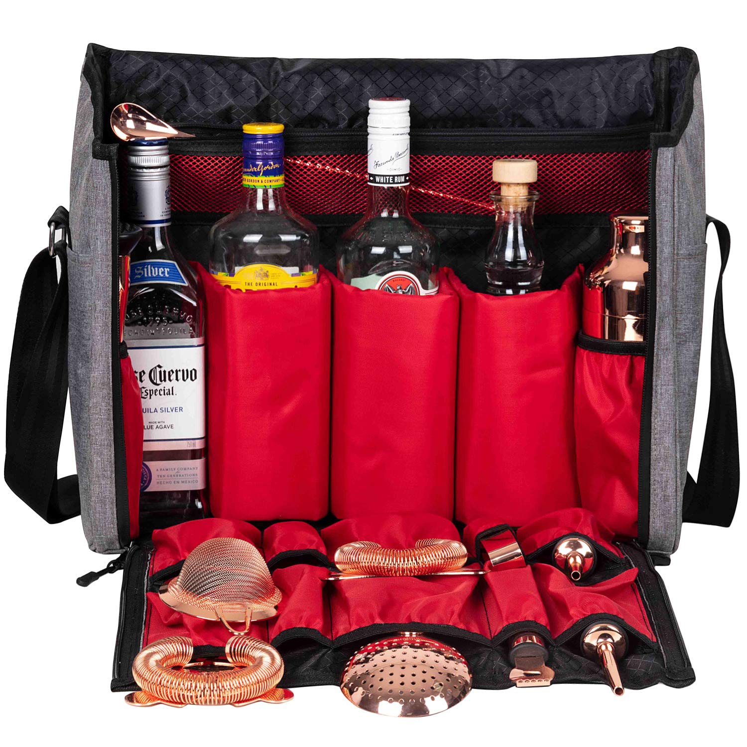 Jillmo Travel Bartender Bag, 16 inch Portable Cocktail Shaker Set Bag-Grey (Bag Only)