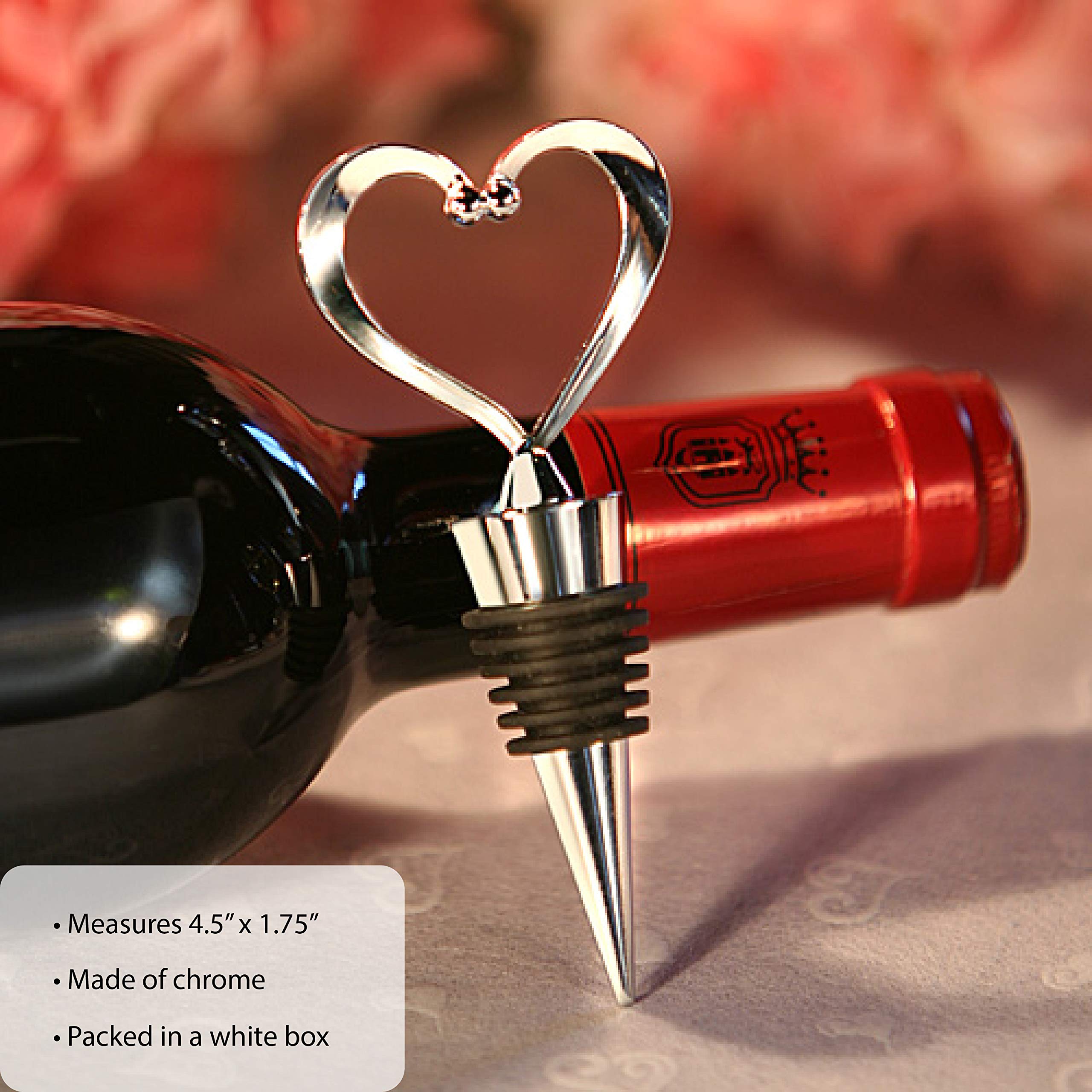 Fashioncraft Heart Wine Bottle Stopper, Decorative Beverage Cork Topper Saver, Metal with Reusable Rubber Plug, for Wedding Favors, Party, Baby Shower - Love Design Heart Shape - Chrome (1 Pack)