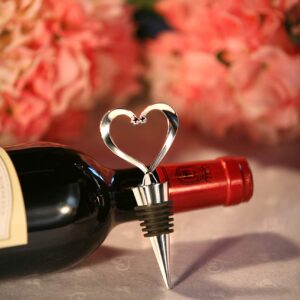 Fashioncraft Heart Wine Bottle Stopper, Decorative Beverage Cork Topper Saver, Metal with Reusable Rubber Plug, for Wedding Favors, Party, Baby Shower - Love Design Heart Shape - Chrome (1 Pack)