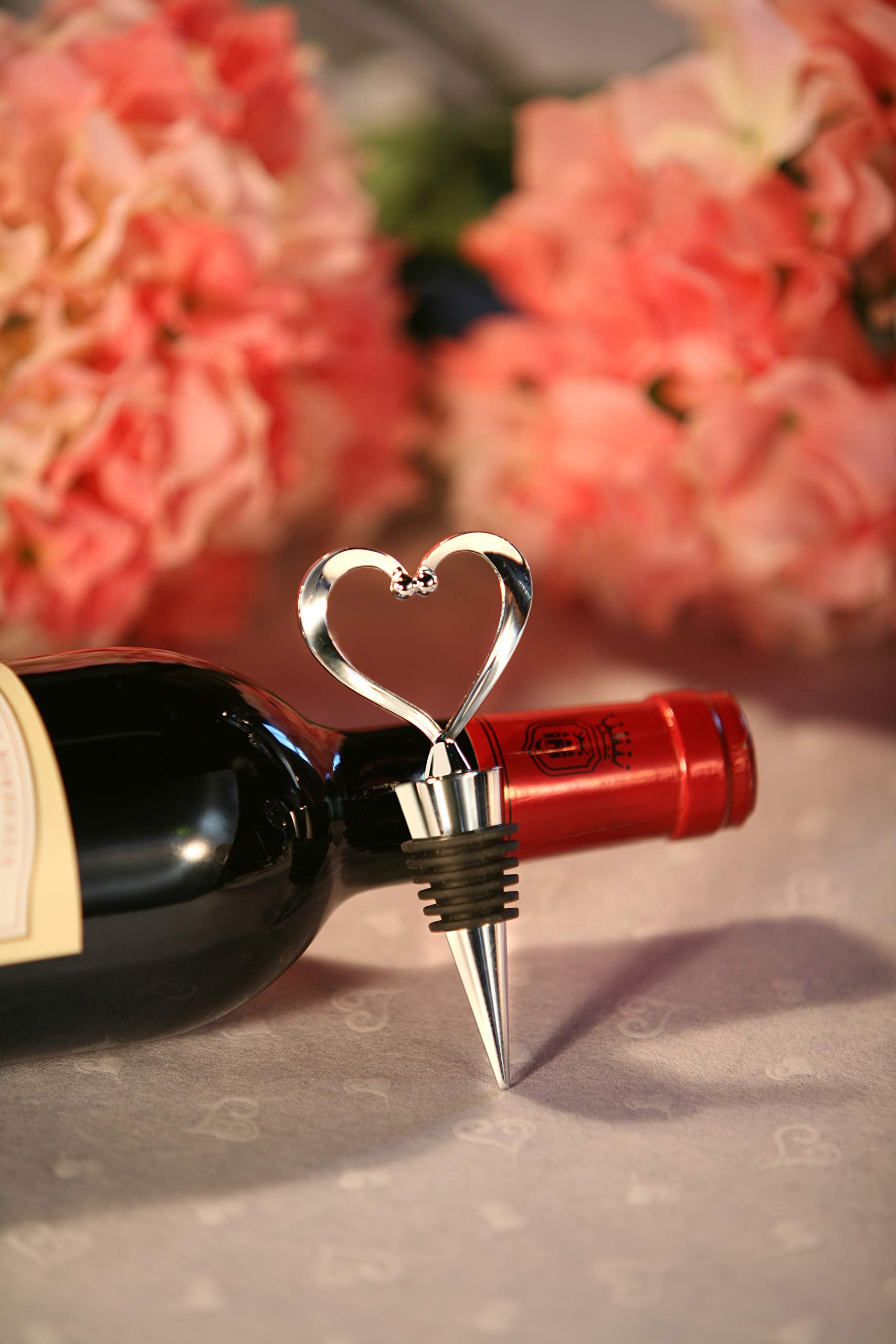 Fashioncraft Heart Wine Bottle Stopper, Decorative Beverage Cork Topper Saver, Metal with Reusable Rubber Plug, for Wedding Favors, Party, Baby Shower - Love Design Heart Shape - Chrome (1 Pack)